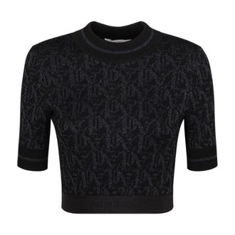 Palm Angels Schwarzes Gestricktes Top mit Metallischem Faden - - Knitwear - Damen - Schwarzk - S
