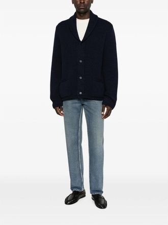 The Row Waffle Knit Shawl Collar Cardigan - Blue