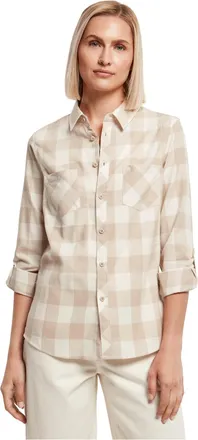 Urban Classics Damen Ladies Turnup Checked Flanell Shirt Hemd, whitesand/lighttaupe, XS