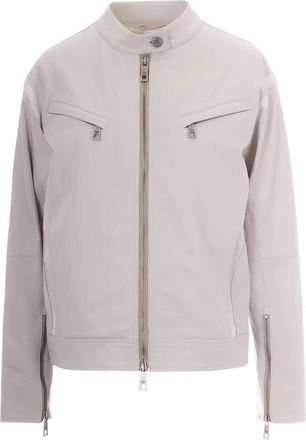 Patrizia Pepe Femme, Vestes, Blanc, Taille: 40 FR Veste en cuir zipp&eacute;e
