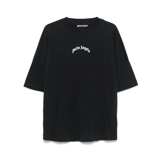Palm Angels Homme, Tops, Noir, Taille: M T-Shirt Logo Courbe
