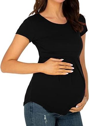 Generic Haut de maternit&eacute; pour femme - Imprim&eacute; floral - Double couche - Doux - Manches courtes - V&ecirc;tements de grossesse - Squelette - Chemise de maternit&eacute;, No