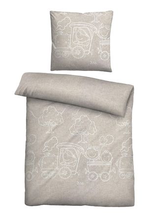 Biberna Melange-Flanell Bettw&auml;sche 0840521 LOKOMOTIVE 1x 135x200 cm + 1x 80x80 cm, kitt