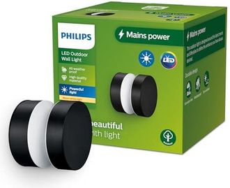Philips Outdoor Laven Wandleuchte 6W, 2700 Kelvin warmweißes Licht, IP44 wetterfest, schwarz, Warmweiß