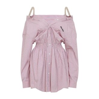 Miu Miu Gestreiftes Popeline-Kleid - - Dresses - Damen - Rosa - S