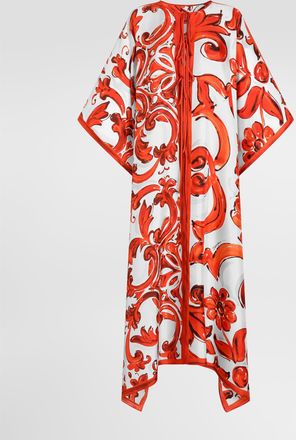 Dolce & Gabbana Kaftankleid Aus Twill Mit Majolika-print - Frau Kleider Mehrfarbig 38