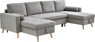 Vente-Unique Panorama-Ecksofa mit Schlaffunktion - Stoff - Hellgrau - KORI