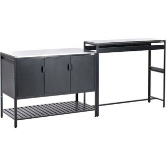 Beliani Outdoor-K&uuml;chenset mit Bartisch 2-teilig MAENZA Metall Schwarz