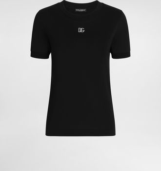 Dolce & Gabbana Baumwoll-t-shirt Mit Logo Dg Crystal - Frau T-shirts Und Sweatshirts Schwarz Baumwolle 36