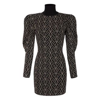 Elisabetta Franchi Logo Jacquard Kleid mit hohem Kragen - - Dresses - Damen - Schwarzk - L