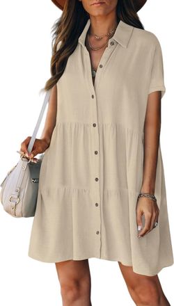 Bsubseach Strand Coverups f&uuml;r Frauen Button Down Kleid Badeanzug Cover Up Resort Freizeitkleidung Urlaubs Outfit Beige S