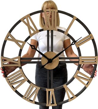 FlexiStyle Gro&szlig; EKO wanduhr ohne tickger&auml;usche LOFT Grande Schwarz und Eiche 80cm! (Dicke 19mm), Wohnzimmer, Schlafzimmer, in EU hergestellt, z221-1d-1-x 80