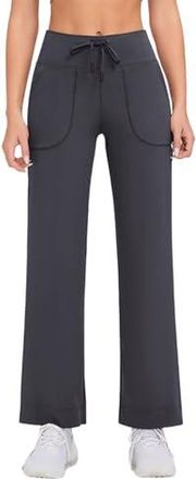 Generic Pantalon de yoga pour femme - Taille haute - Jambes larges - Pantalon d&eacute;contract&eacute; l&eacute;ger avec poches et cordon de serrage - Couleur unie - Confortable 