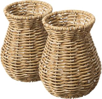 BESPORTBLE Handgefertigte Kunststoff Rattan Vase im Amerikanischen Landhausstil 2 St&uuml;ck Rustikale Blumendekoration f&uuml;r Wohnzimmer und Schlafzimmer