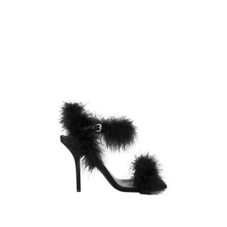 Moschino Femme, Chaussures, Noir, Taille: 37 EU Sandales en satin avec plumes