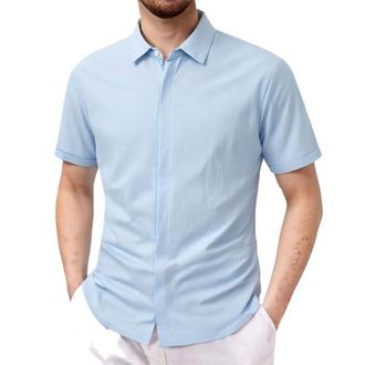 Generic Chemise habill&eacute;e &agrave; manches courtes pour homme - Chemise d&eacute;contract&eacute;e boutonn&eacute;e pour le bureau - Hauts d&eacute;contract&eacute;s et intelligents - Sans repassage - 