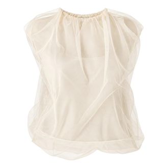 Meimeij &Auml;rmellose Rundhalsbluse mit T&uuml;ll-Overlay - - Tops - Damen - Beige - XS