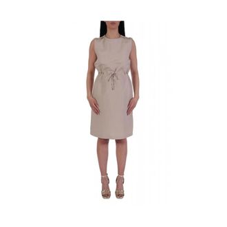Trussardi Femme, Robes, Beige, Taille: 38 FR Robe Midi en Lin &agrave; Boutons aux &Eacute;paules