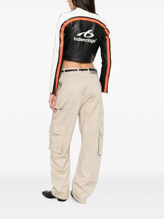 Balenciaga Striped Calf Leather Cropped Jacket - Black