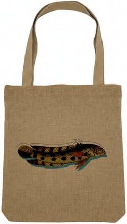 Fabulous Sac Shopping Tote Bag Aspect Lin - Poisson Amus&eacute; Collage Biologie Illustration Ancienne - Sac de Courses Toile Epaisse 360g Beige Naturel Cabas Port&eacute; 