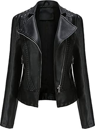 Generic Vestes de moto pour femmes 2026 pour femmes veste de moto solide rivets revers poche zipp&eacute;e manches longues slim fit manteau motard punk v&ecirc;tements dex