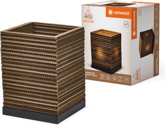 Ledvance Tischleuchte Decor Cardboard Square braun aus Wellpappe, leicht, E27, 200 mm Durchmesser, Leuchtenschirm aus recyceltem Material, nachhaltig durch aus