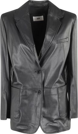 SOLOTRE Femme, Vestes, Noir, Taille: 38 FR Blazer en cuir noir avec revers