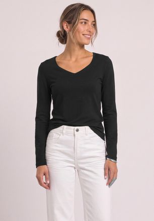 Street One Langarmshirt STREET ONE, Damen, Gr. 34, schwarz, Jersey, Oberstoff: 50% Baumwolle, 50% Modal. Innenteil: 100% Baumwolle, unifarben, regular fit normal