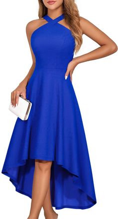 Dresstells Damen Cocktailkleid Formaler Halfter Hochtief Kleider Hochzeit Gast Abend Party Graduierung Kleid Royalblue 2XL