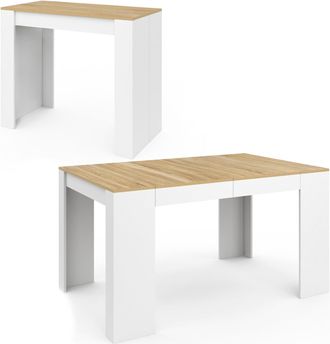 IDMarket Konsolentisch, ausziehbar, Orlando, 6 Personen, 140 cm, Holz, Weiß und Buche-Optik