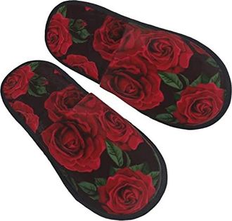 Generic Rose Rouge Noire Femme Homme Pantoufles Peluche Chaussures De Maison Respirantes Chaussons Pour Hiver Int&eacute;rieur Ext&eacute;rieur M