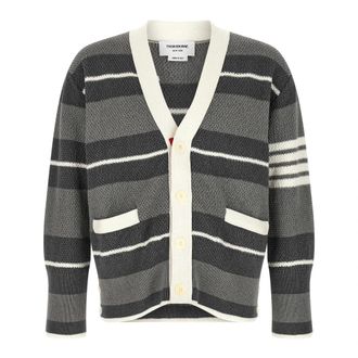 Thom Browne Gestreifte Strickjacke aus schwerer Baumwolle - - Knitwear - Herren - Grau - L