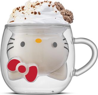 JoyJolt Hello Kitty 3D-Kaffeetasse, doppelwandige Glastasse mit 3D-Design, isolierte süße Tasse für Tee, Latte oder Eiskaffee, Kawaii Sanrio Tasse, Hello Kitt