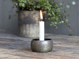 Chic Antique Kerzenhalter Kerzenst&auml;nder f&uuml;r mini Stabkerzen Eisen klein antik Messing Look Landhaus Vintage