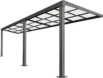Vente-Unique Vente-Unique - Pergola adoss&eacute;e en aluminium 588x300cm - Toit coulissant r&eacute;tractable - Surface 18m&sup2; - R&eacute;sistance au vent 100 km/h - Gris anthracite