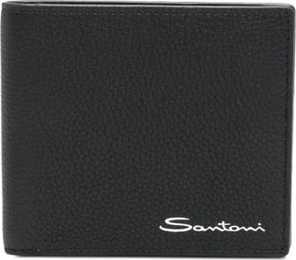 Santoni Homme, Accessoires, Noir, Taille: ONE Size Tumbled Leather Wallet