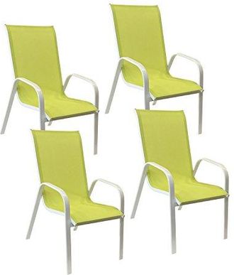 Happy Garden Lot de 4 chaises de Jardin Marbella - Textil&egrave;ne Vert et Aluminium Blanc