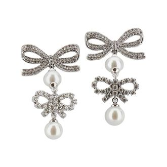 Self Portrait Double Bow Pearl Earrings - - Accessories - Damen - Grau - ONE SIZE