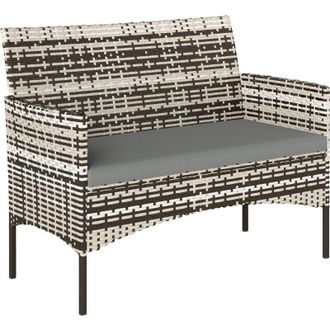 OUTSUNNY Canap&eacute; de jardin - Outsunny - avec coussins - 2 places - r&eacute;sine tress&eacute;e, cadre en acier - pour balcon, porche, jardin - gris clair