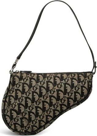 Dior mini sac port&eacute; &eacute;paule Saddle Pochette en toile Diorissimo (2002) - Noir