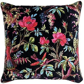 Riva Paoletti Paradise Quadratischer Kissenbezug - Schwarz Bunter Vogel-Print Samtiger Baumwollstoff (50 x 50 cm, 1 Stück)