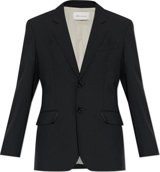 Ami Femme, Vestes, Noir, Taille: 38 FR Nouveau blazer droit en laine vierge &agrave; simple boutonnage
