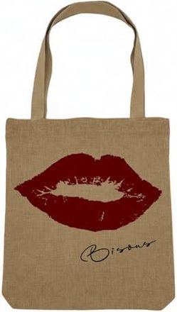 Fabulous Sac Shopping Tote Bag Aspect Lin - Bisous L&egrave;vres Rouges - Sac de Courses Toile Epaisse 360g Beige Naturel Cabas Port&eacute; Epaule Solide Imprim&eacute; en France