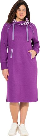 Ulla Popken Damen große Größen Übergrößen Plus Size Sweatkleid, Zierpaspeln, Stehkragen, Langarm, Taschen Dunkles violett 54+ 832567835-54+