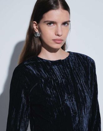 Asos veste trophy courte en velours bleu marine