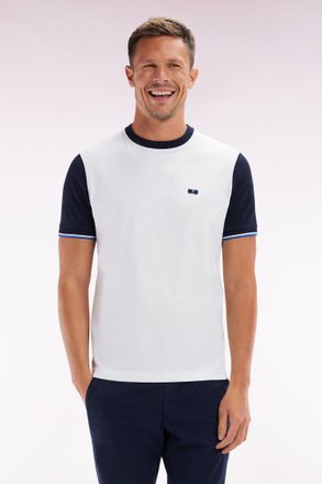 Eden Park T-shirt En Coton Blanc Et Marine Broderie Dos Coupe Droite