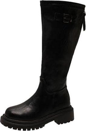 Generic Bottes hautes au genou pour femme - Talon &eacute;pais - Confortables - &Eacute;l&eacute;gantes - Couleur unie - Fermeture &eacute;clair dans le dos - Large mollet - Pour lautomn