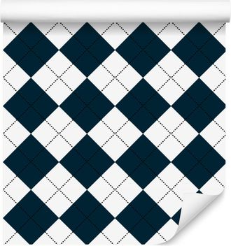 OEM Carta Da Parati Basic Retro Check Blu Navy, Bianco E Turchese 50x1000 Cm