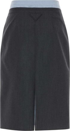 Prada Womens Dark Grey Wool Blend Skirt Ardesia Gonne