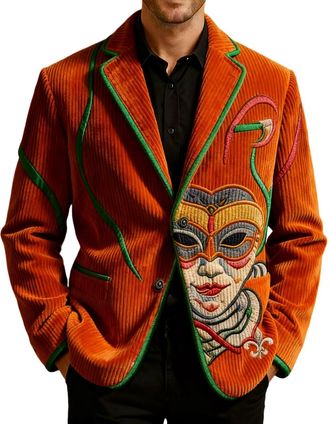 Generic OUMSHBI Karnevals Sakko Herren Slim Fit Glitzer Faschingskost&uuml;me Cord Blazer Herren Cardigan Offener Paillettenjacke Mit Kn&ouml;pfen Langarm Revers Anzugj